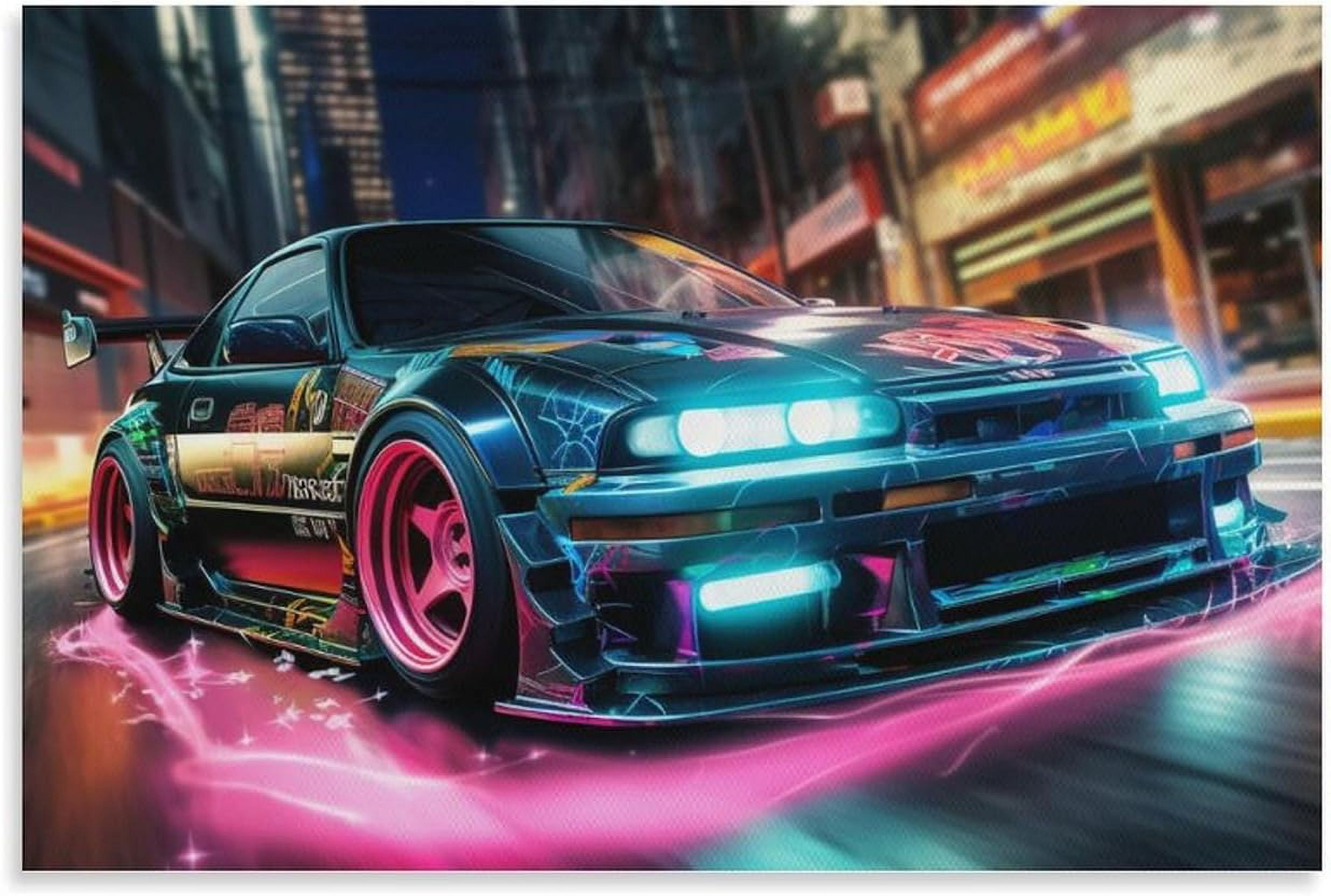 ADALE Jdm Car R34 Posters Japanese Graffiti Cool Neon Night Canvas Wall ...