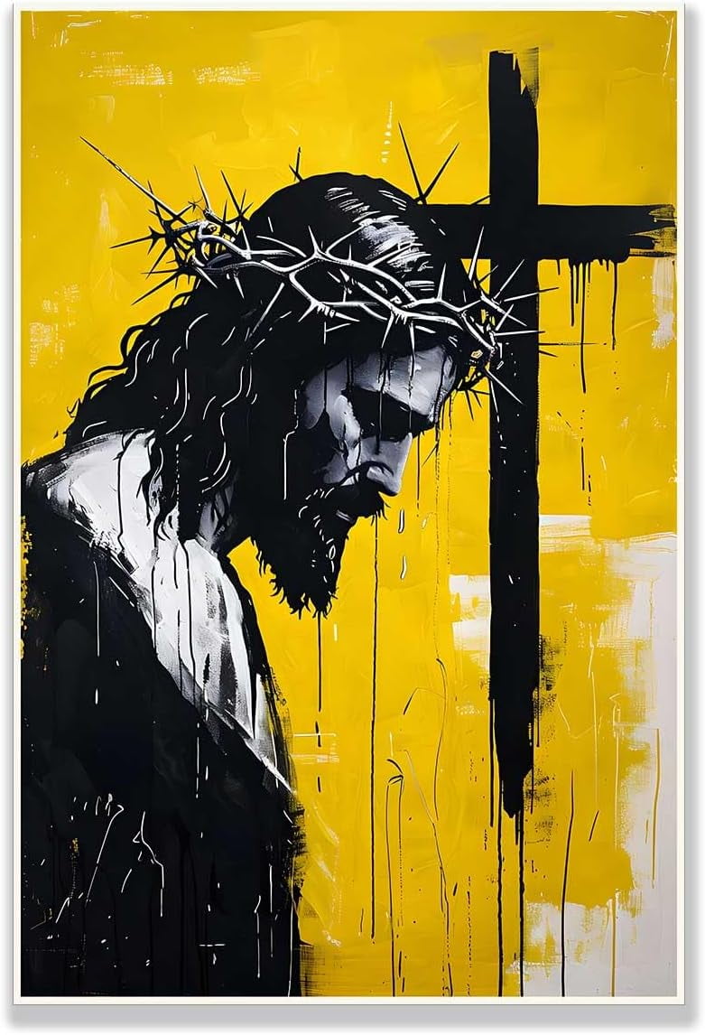 ADALE Jesus Canvas Wall Art Black Silhouette of Jesus with Crown of ...