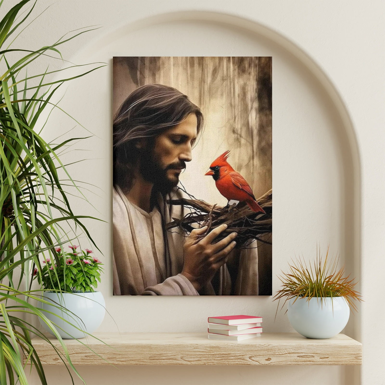 ADALE Jesus Canvas Wall Art Jesus with Red Birds Cardinal Picture Print ...