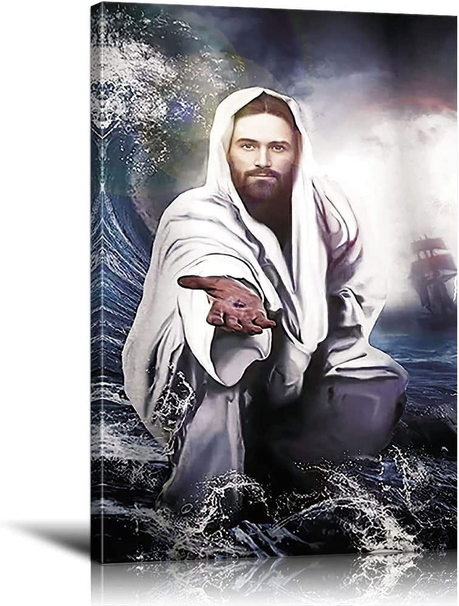 ADALE Jesus Painting Art Jesus Standing on The Water Stretches Out Hand ...