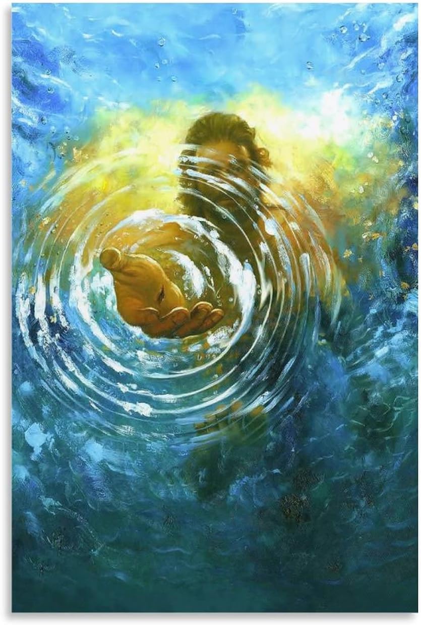 ADALE Jesuuss Christ Hand With God Reaching In Water Canvas Poster ...