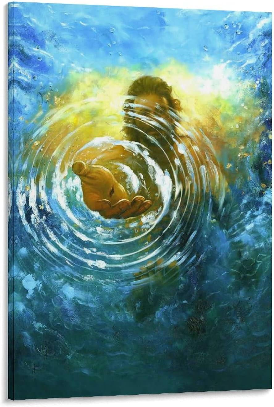 ADALE Jesuuss Christ Hand With God Reaching In Water Canvas Poster ...