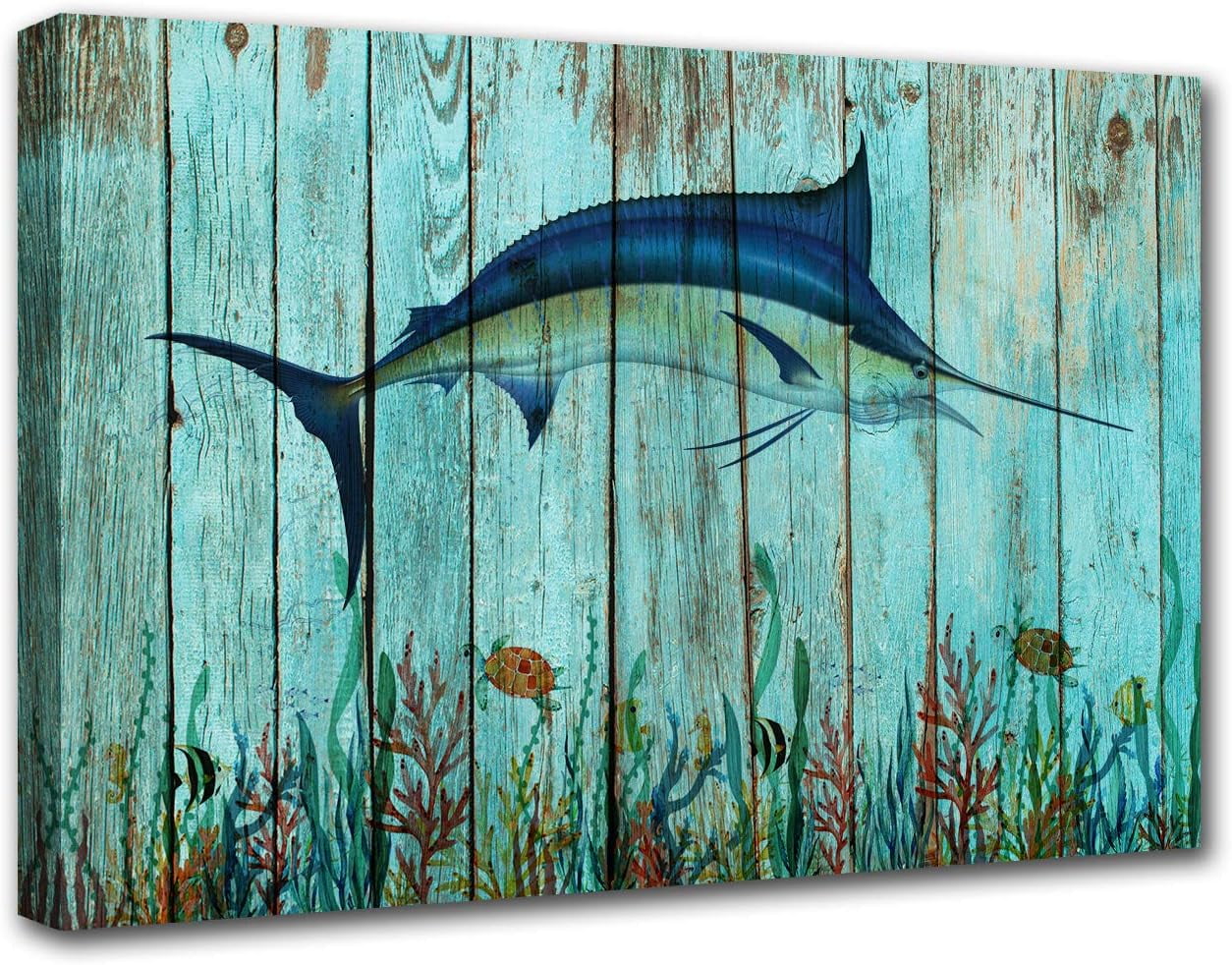 ADALE Jumping Blue Marlin Fish Paintings Coral Wall Art Swordfish ...