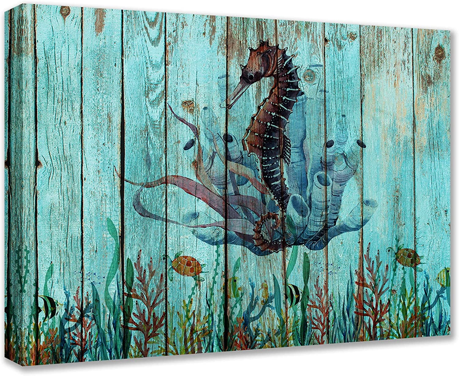 ADALE Jumping Blue Marlin Fish Paintings Coral Wall Art Swordfish Pictures for Kitchen Wall Teal ...