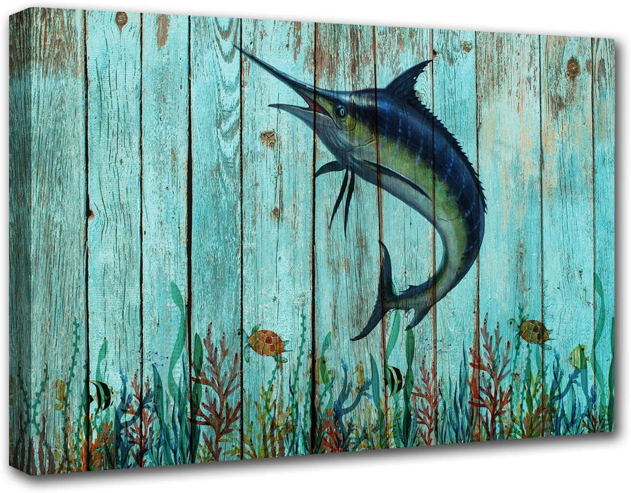ADALE Jumping Blue Marlin Fish Paintings Coral Wall Art Swordfish ...