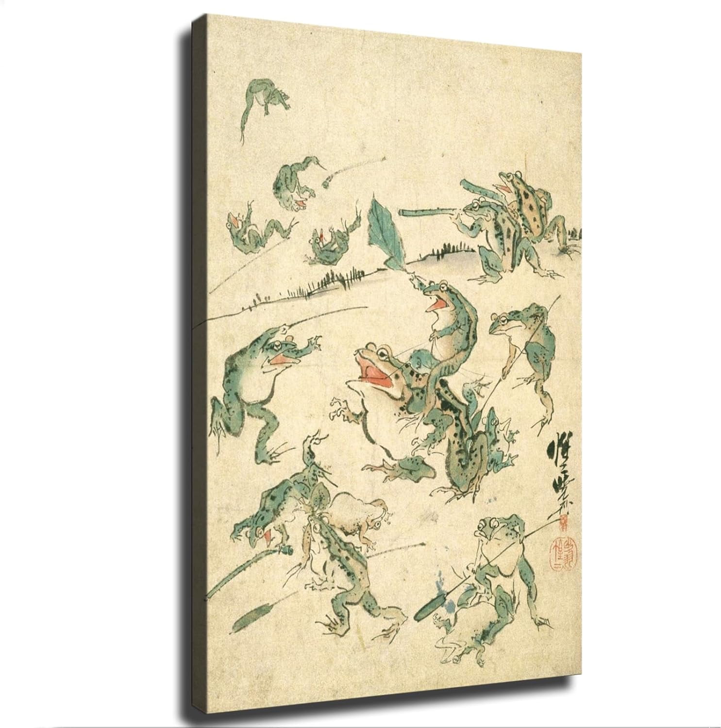 ADALE Kawanabe Kyōsai Vintage Frog Battle Antique Japanese Animal ...