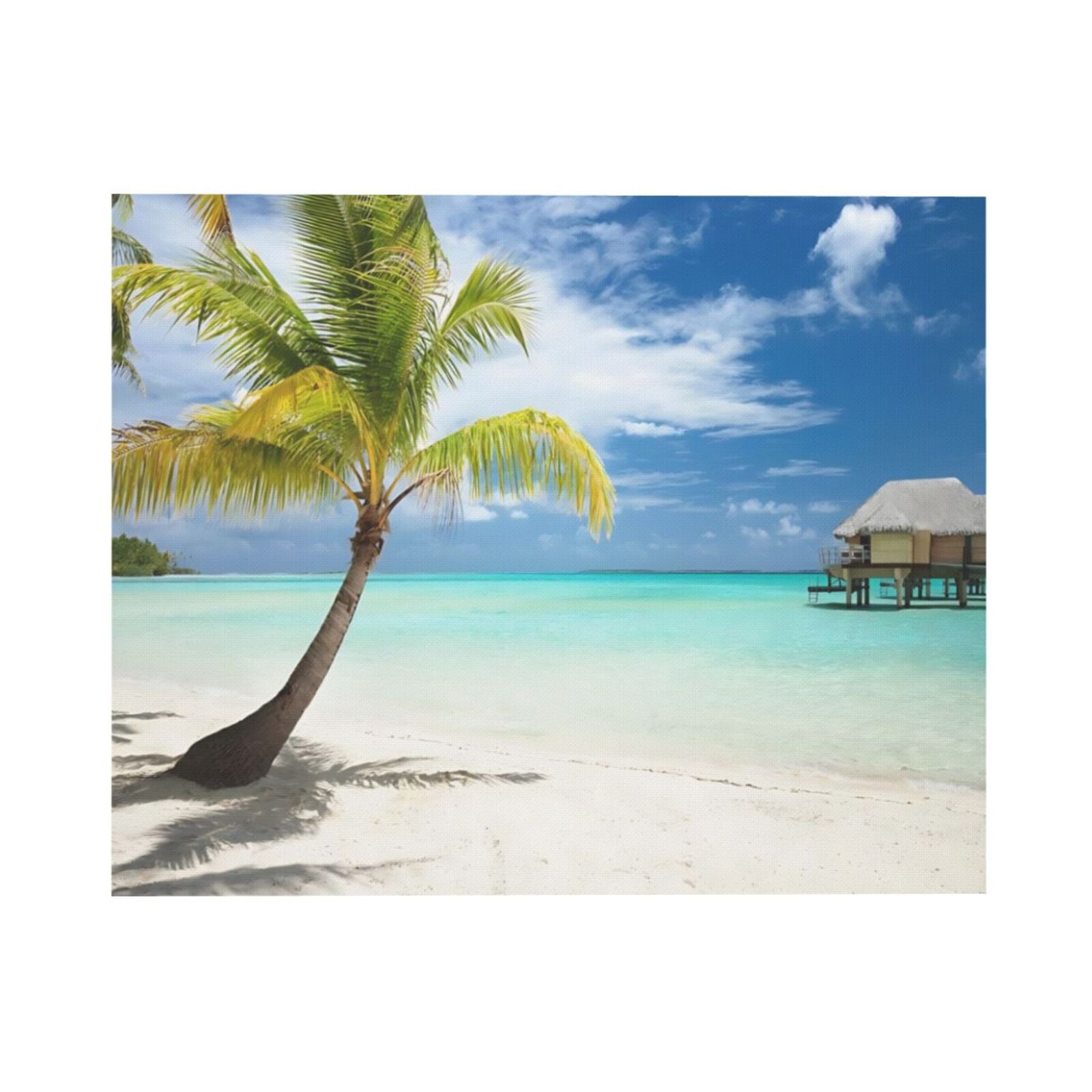 ADALE Laminated Palm Tree Wall Art Huts on Tropical Beach Photograph ...