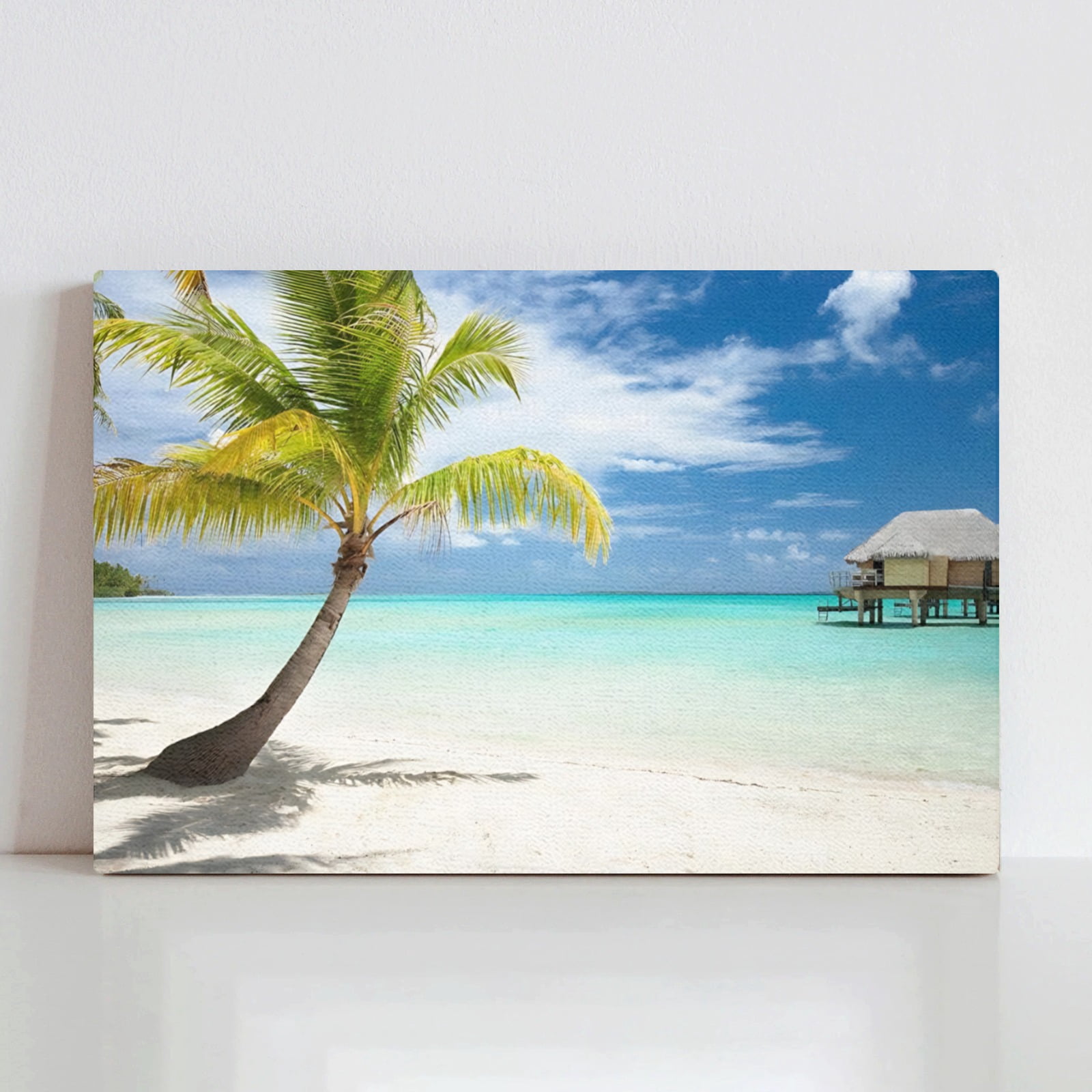 ADALE Laminated Palm Tree Wall Art Huts on Tropical Beach Photograph ...