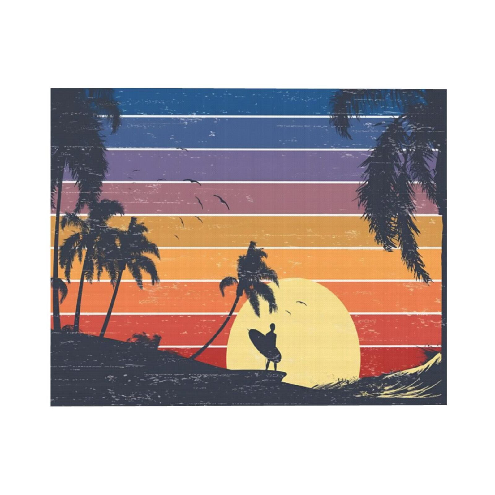 ADALE Laminated Retro Surfer Sunset Beach Graphic Palm Landscape ...