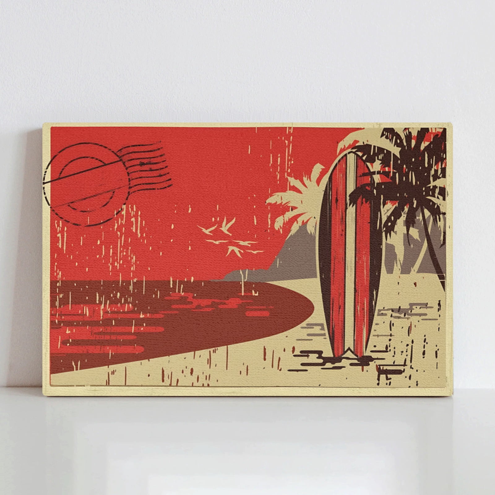 ADALE Laminated Surfing Poster Surfboard Sand Vintage Paradise Sea Art ...