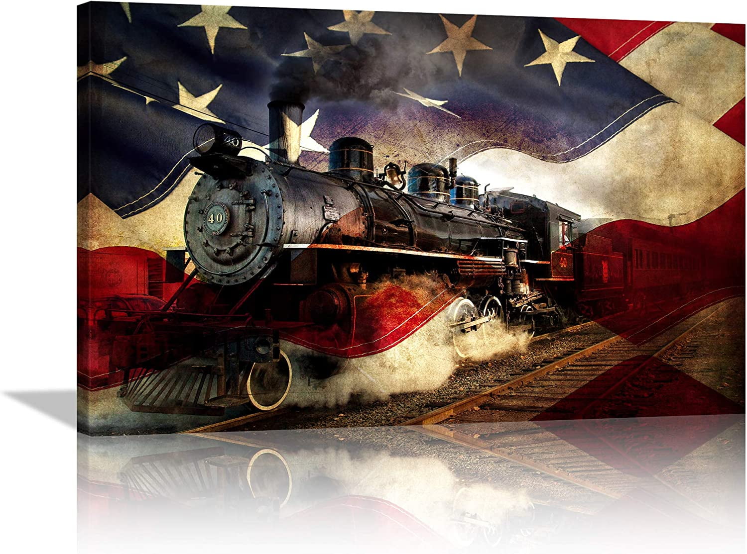 ADALE Large American Flag Wall Art Vtage Tra Patg Canvas US Flag ...