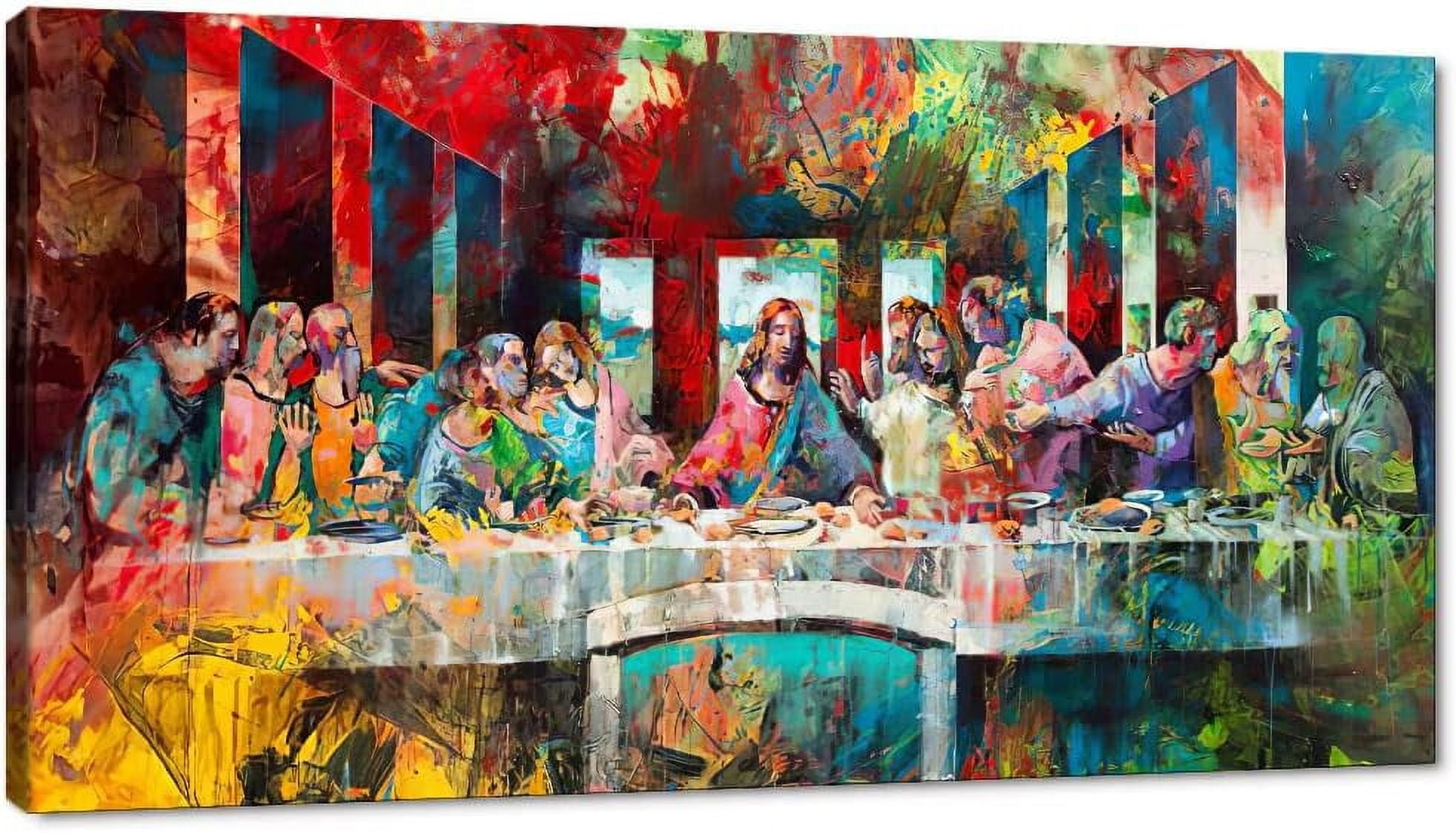 ADALE Large Canvas Wall Art - Colorful The Last Supper Patg Picture ...