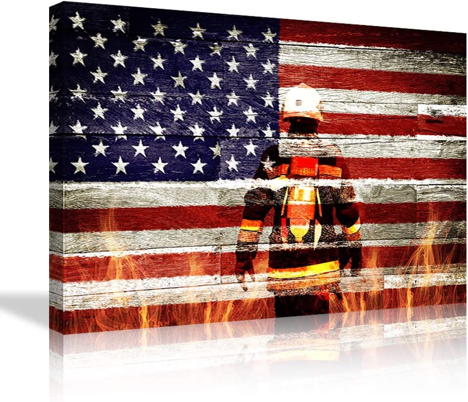 ADALE Large Firefighters Fireman American Flag Canvas Wall Art Prts ...