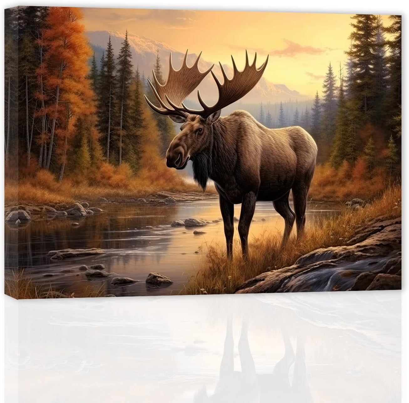 ADALE Large Moose Wall Art Wildlife Canvas Pictures Rustic Forest Wilderness Animal Painting ...