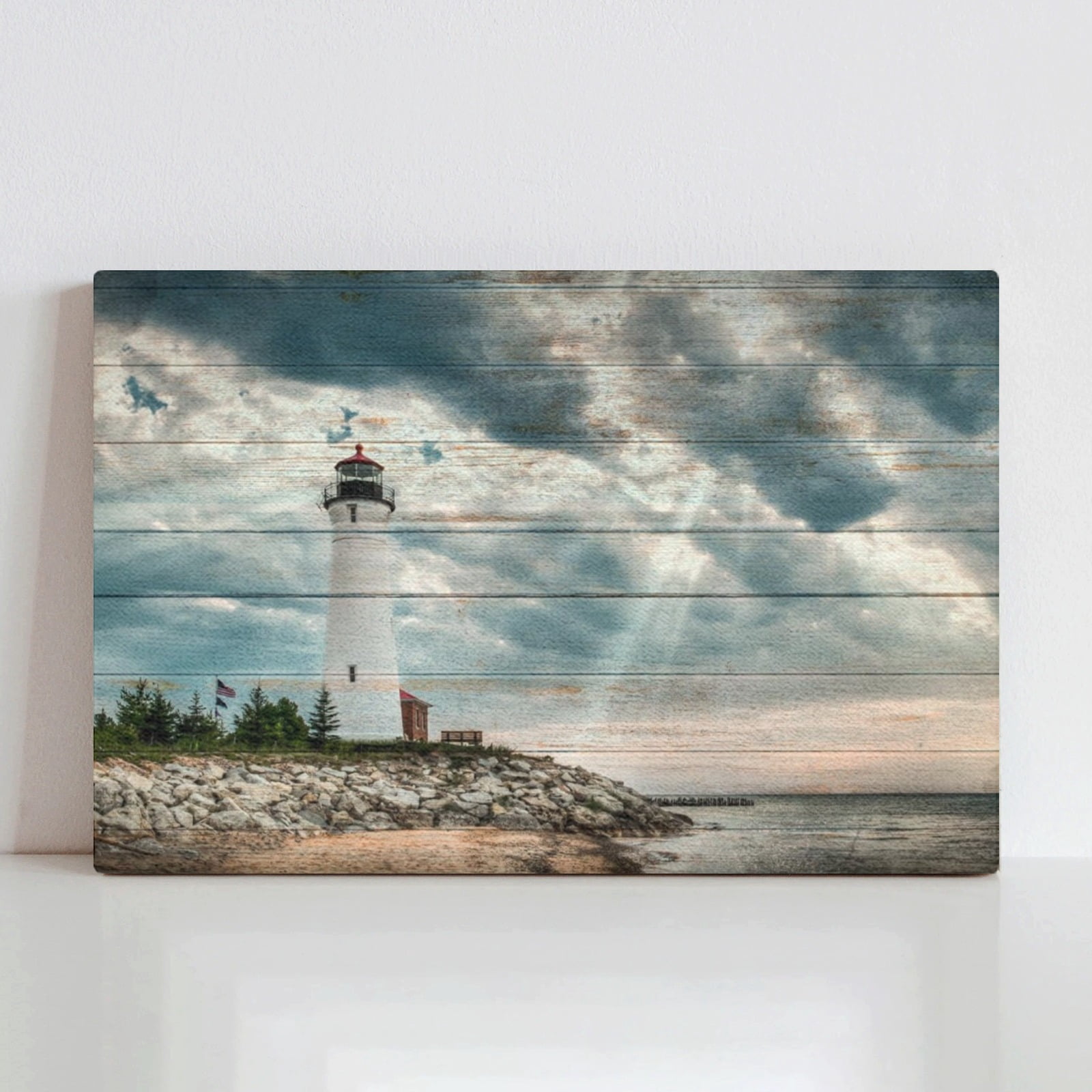 ADALE Lighthouse Wall Art Coastal Teal Picture Ocean Seascape Canvas ...