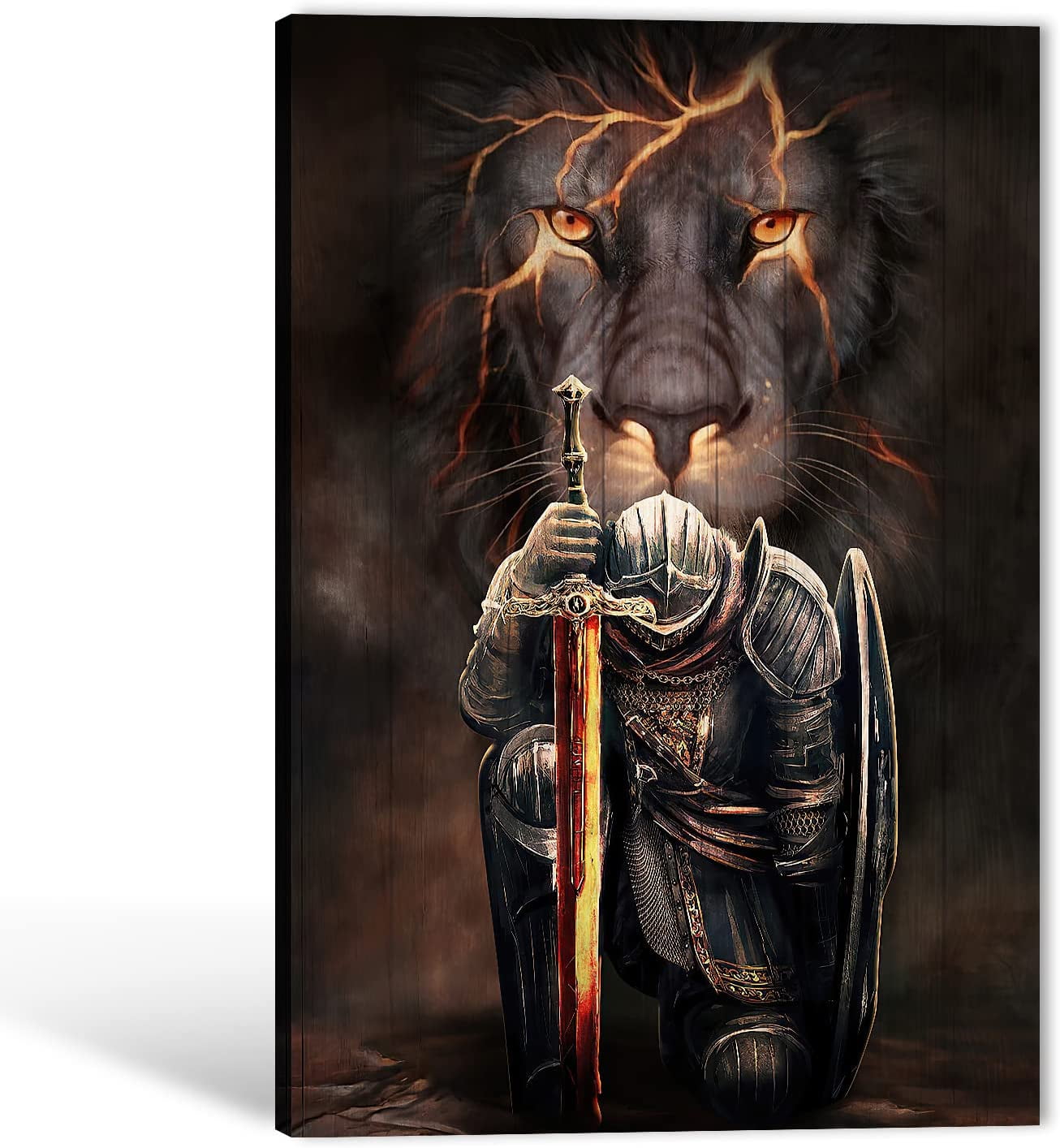 ADALE Lion King and Jesus Warrior Wall Art, Lion Animal Canvas Wall Art ...