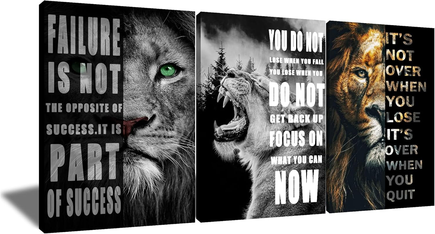 ADALE Lion Motivational Canvas Print Wall Art Office Animal ...
