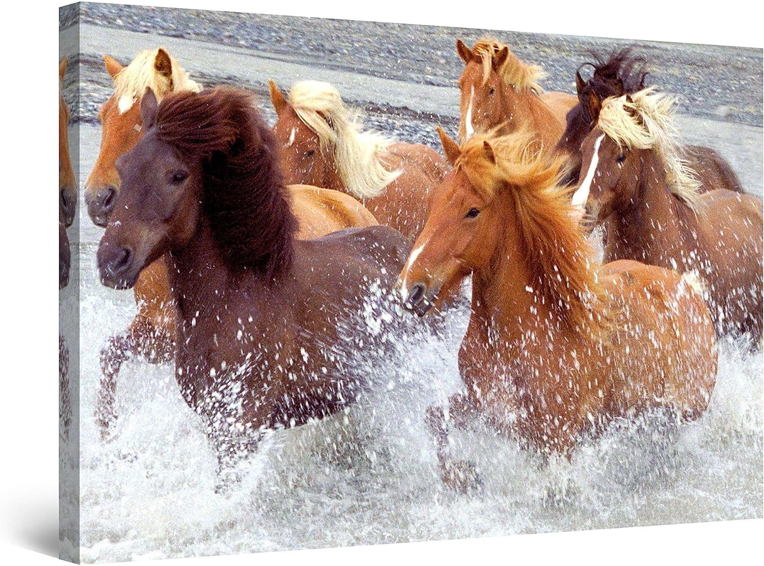 ADALE Lumous Wall Art Canvas Horses Water, Horse Stretched Prt, Modern for Bedroom or Livg Room ...