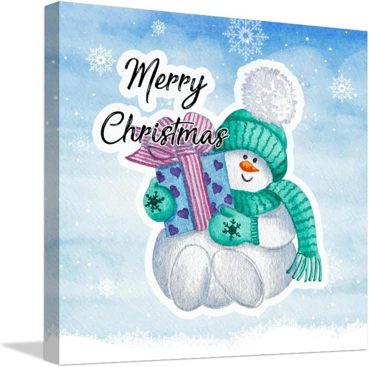 ADALE Merry Christmas Canvas Print Winter Snowman with Scarves Hats ...