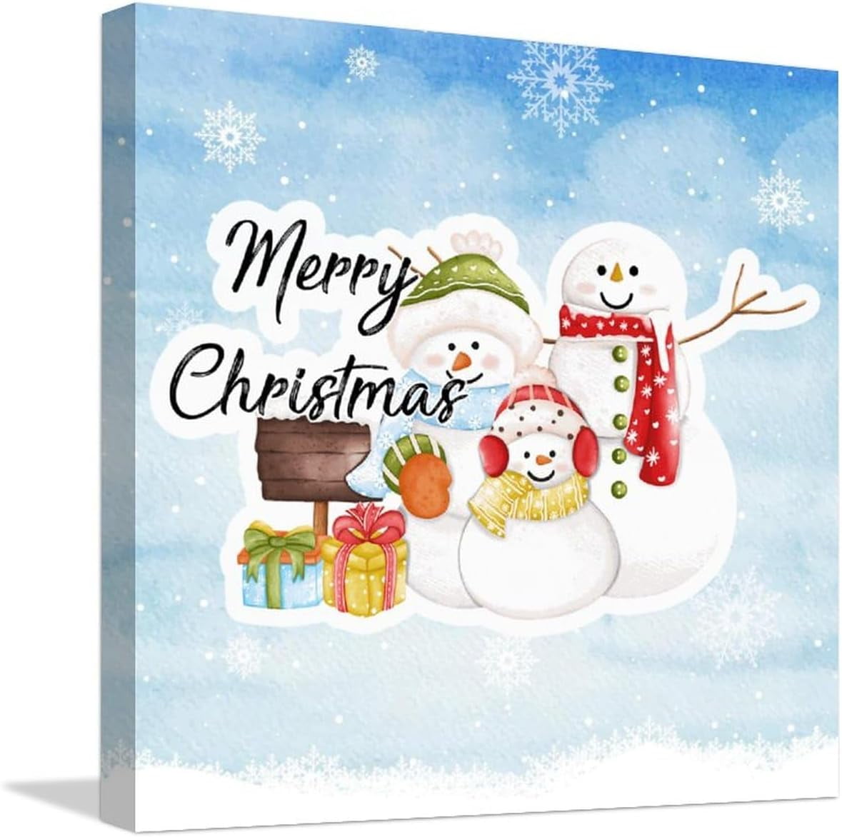 ADALE Merry Christmas Canvas Print Winter Snowman with Scarves Hats ...