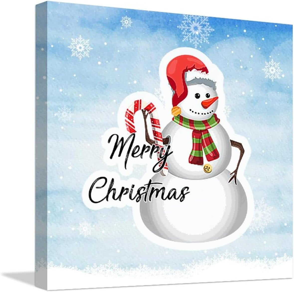 ADALE Merry Christmas Canvas Print Winter Snowman with Scarves Hats ...