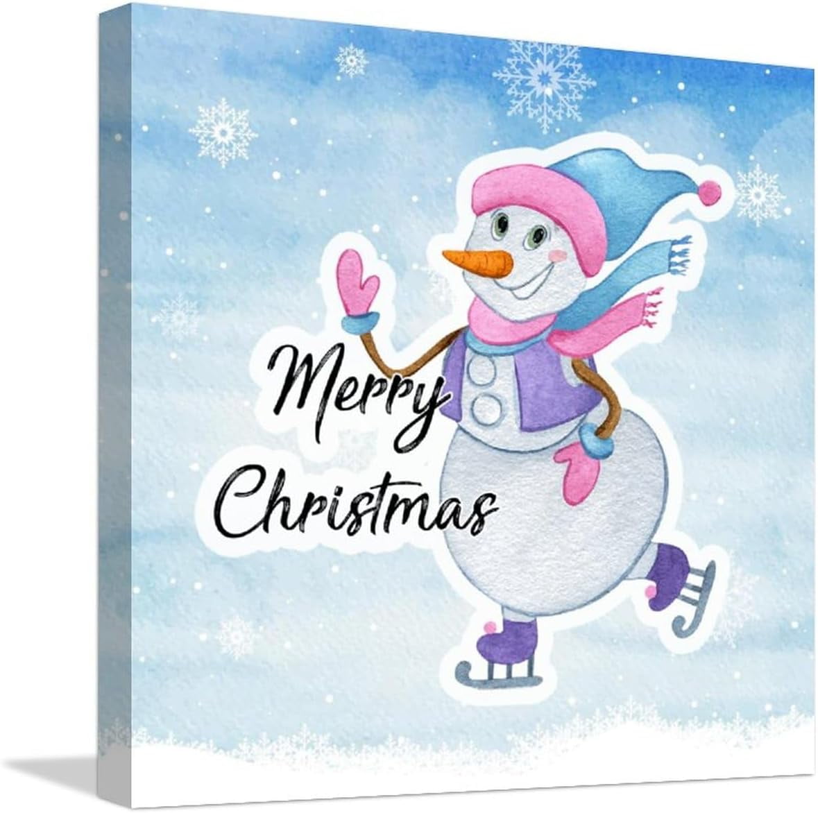 ADALE Merry Christmas Canvas Print Winter Snowman with Scarves Hats ...