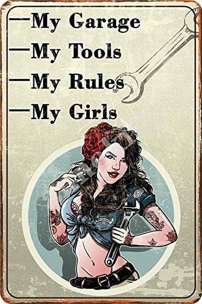 ADALE Metal Sign My Garage My Tools My Rules My Girls Vintage Metal Tin ...