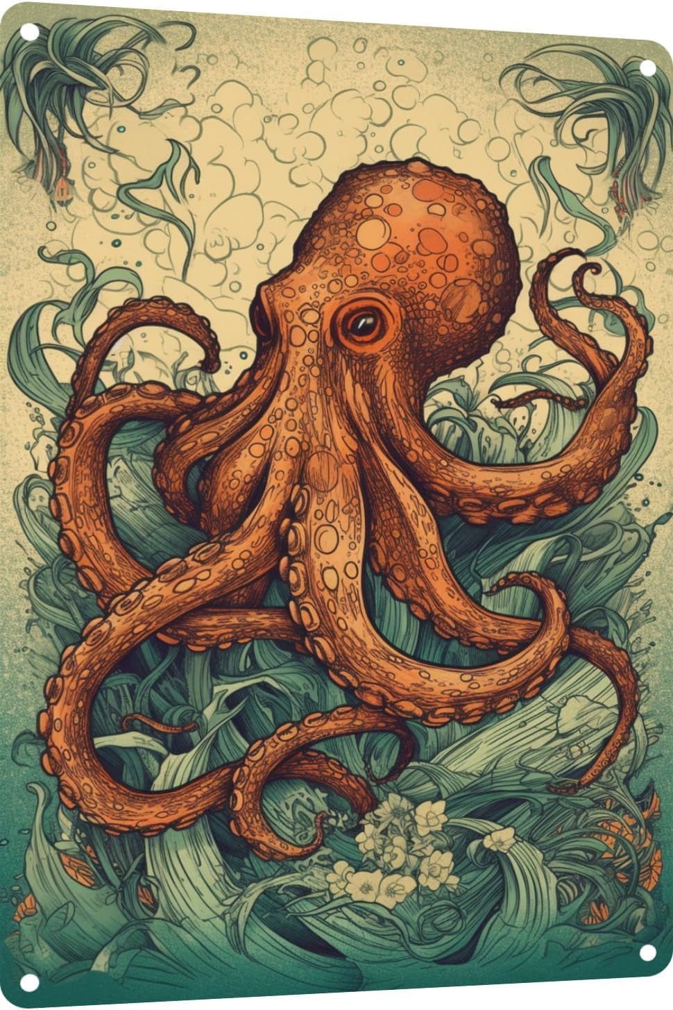 ADALE Metal Sign Octopus Decor Tin Signs Vintage Bathroom Wall Decor ...