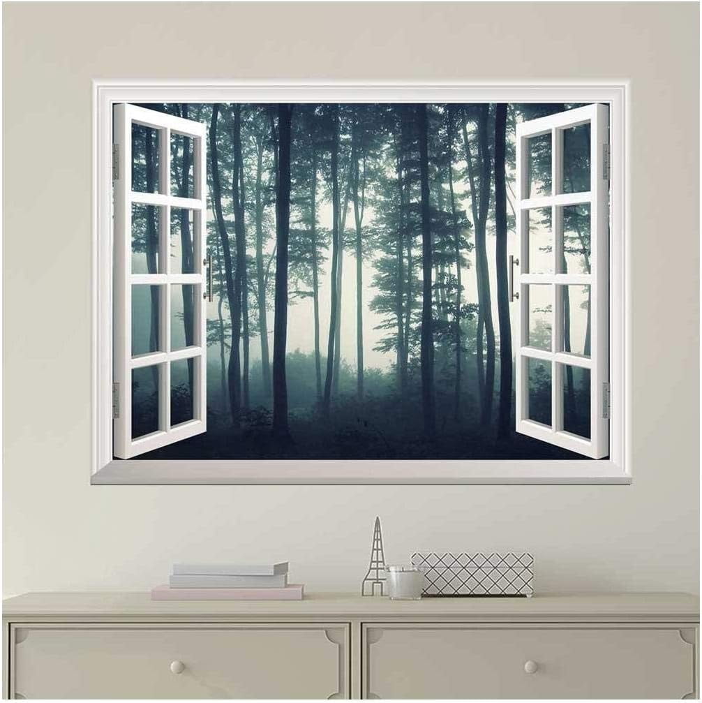 ADALE Modern White Window Looking Out Into a Dark Foggy Forest Wall ...