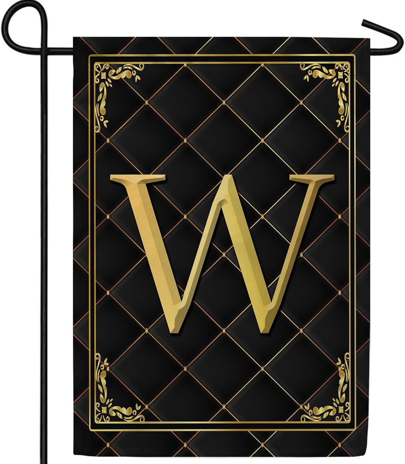 ADALE Monogram W Garden Flag, Double Sided, Black Gold Quilted Design ...