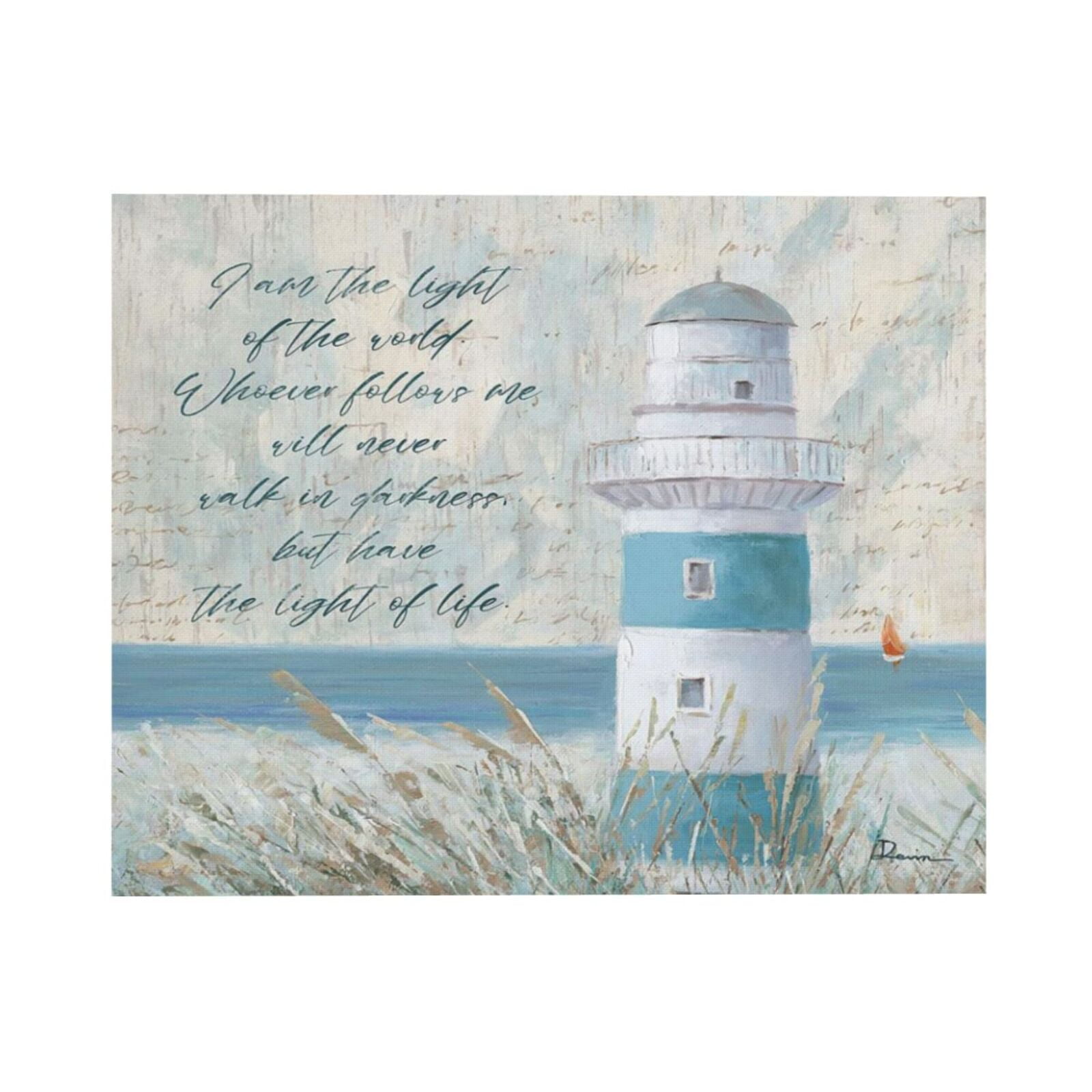 ADALE Nautical Lighthouse Bible Verses Wall Decor Aqua Canvas Print ...