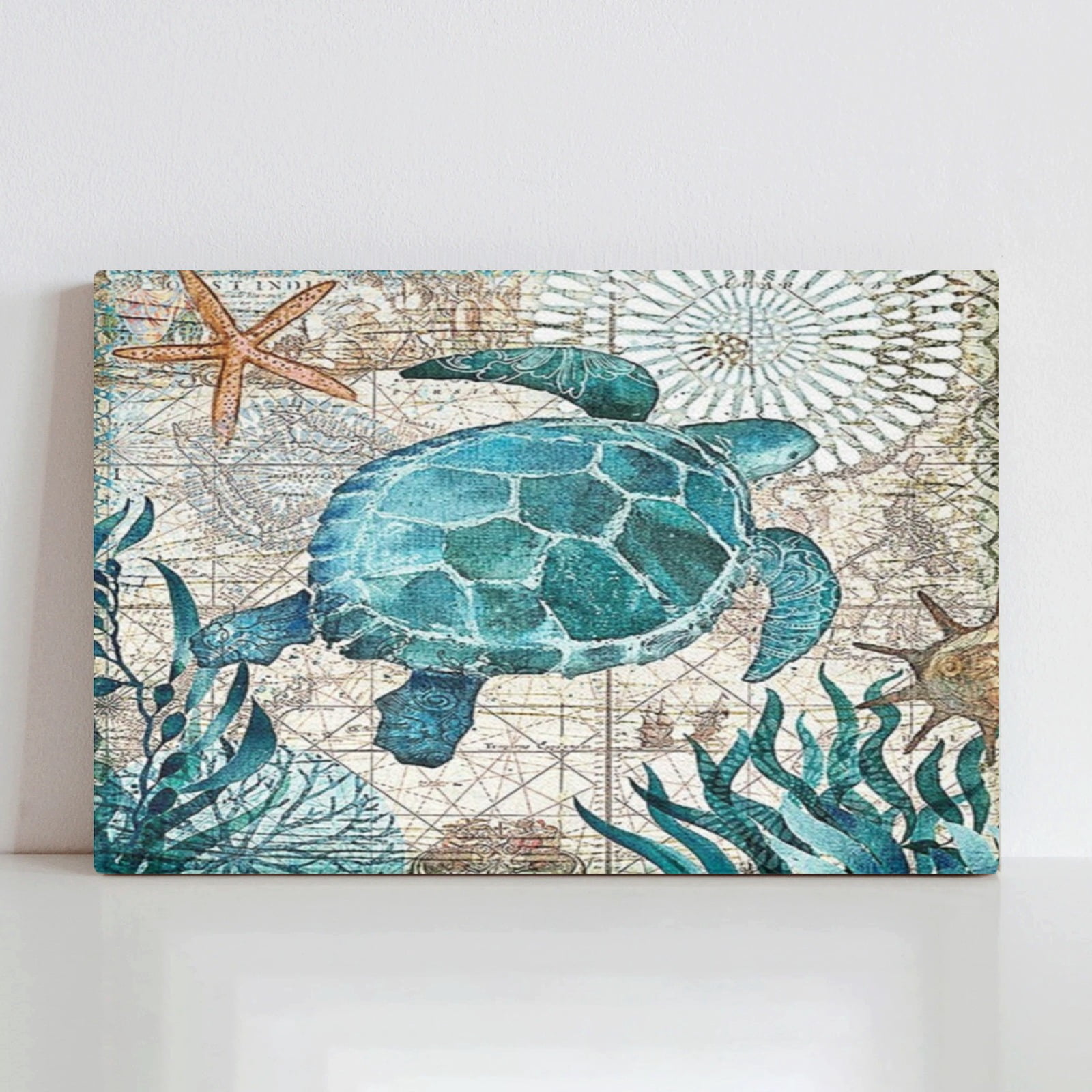 ADALE Nautical Wall Decor Teal Sea Turtle Canvas Art Ocean Animal ...