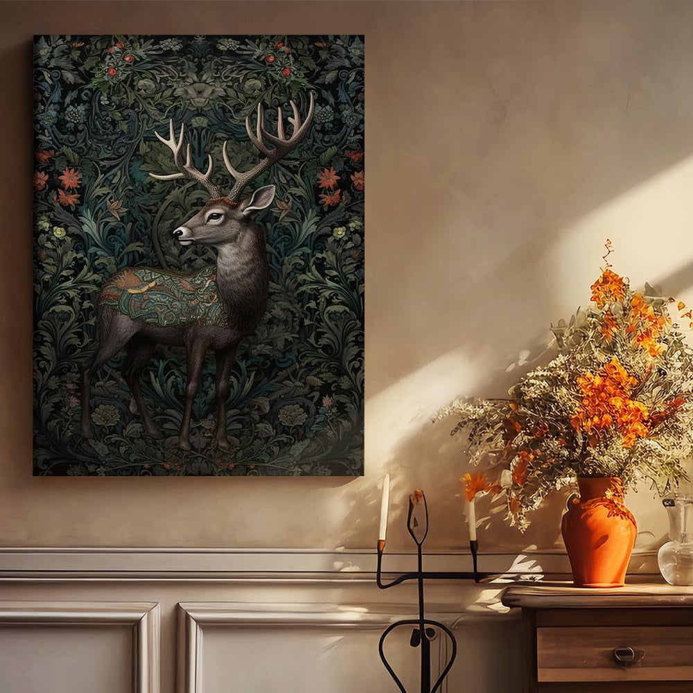 ADALE Nordic Rustic William Morris Fox Wall Art Cute Fox Print Painting ...