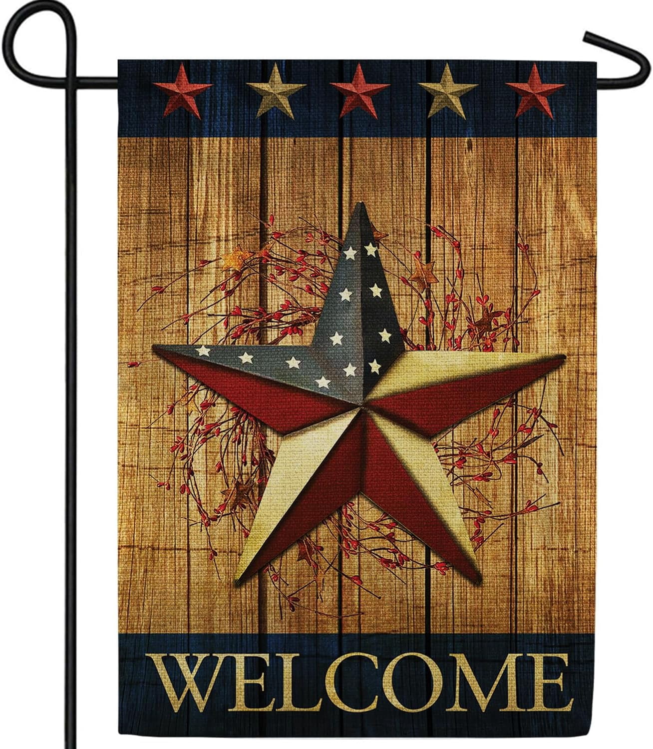 ADALE Patriotic Star Welcome Garden Flag, Double Sided, Rustic American ...