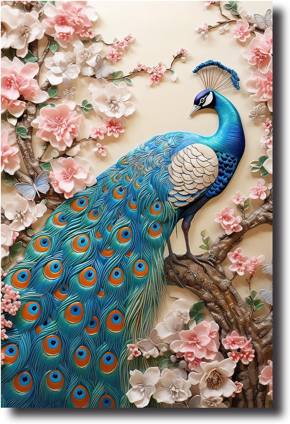 ADALE Peacock Canvas Wall Art Blue Peacock Feather Painting Prints ...