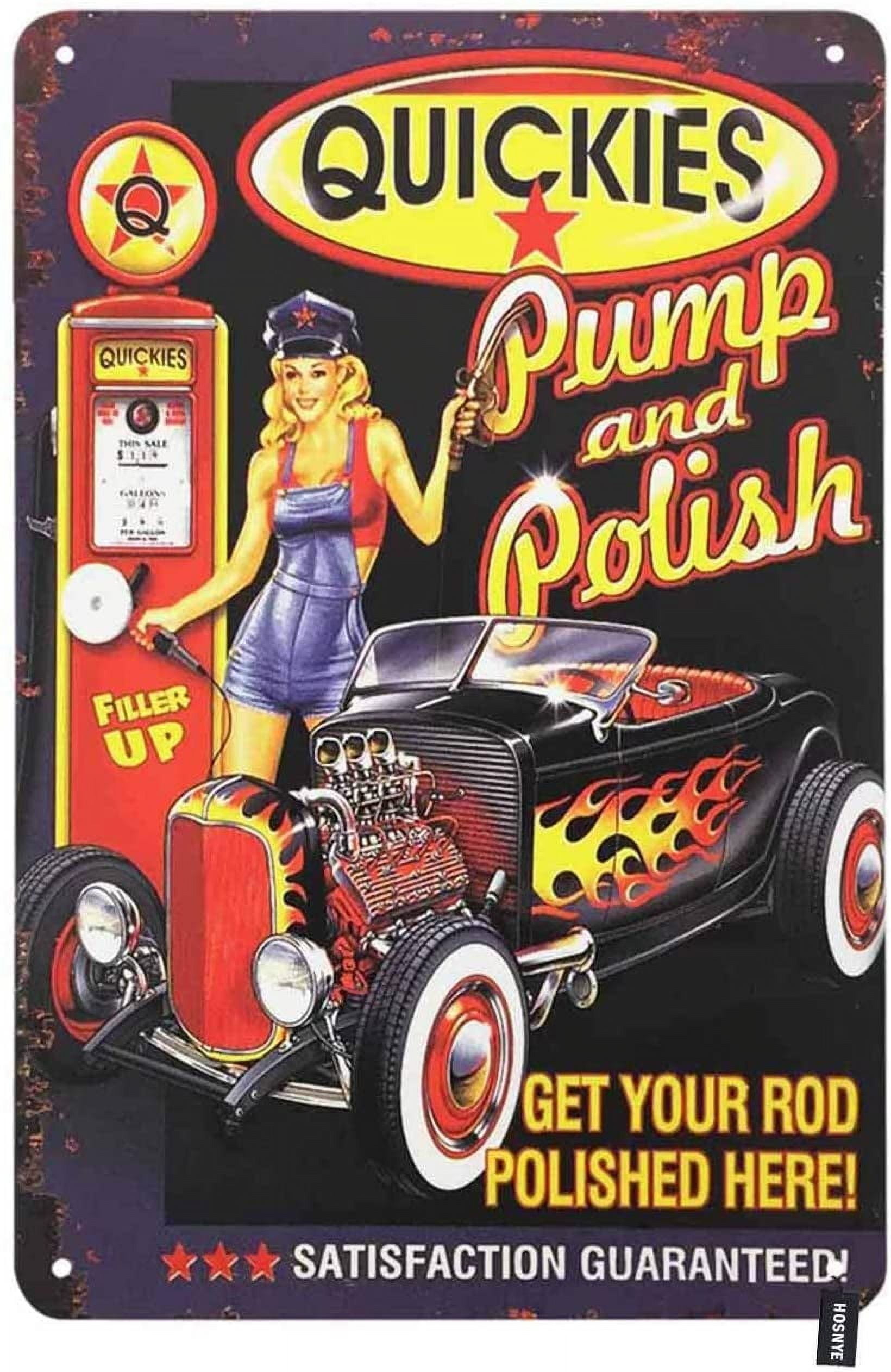 ADALE Pin Up Girl Tin Sign Vintage Car Service Poster with Quickies Pump Polish Design Vintage ...