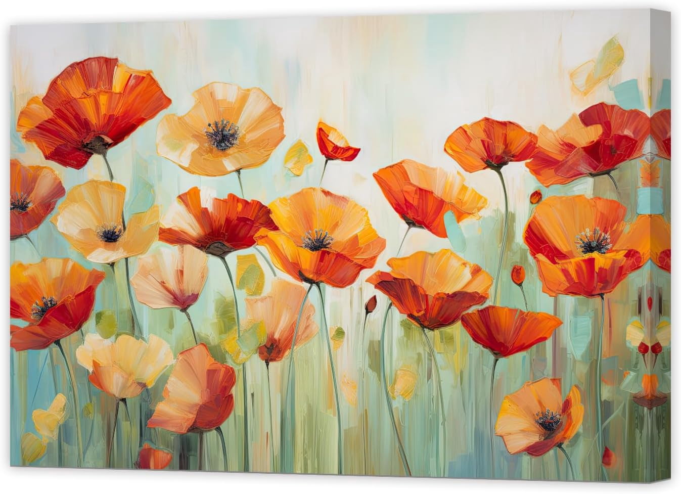 ADALE Poppies Wall Art Red and Orange Floral Pictures Poppy Flower ...