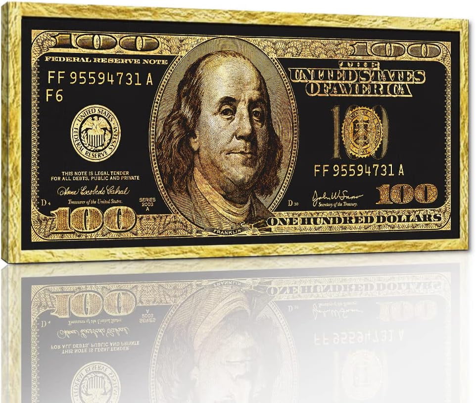 ADALE Positive Golden Dollar Money Canvas Patgs Prts Wall Art 100 Bill ...