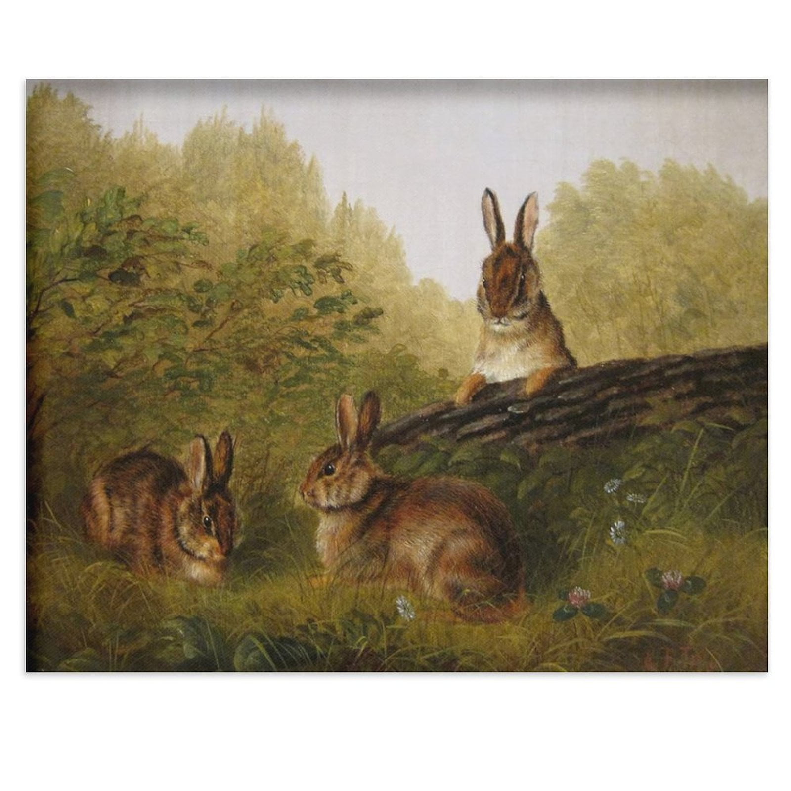 ADALE Poster Master Vintage Rabbits On A Log Painting Poster - Retro ...