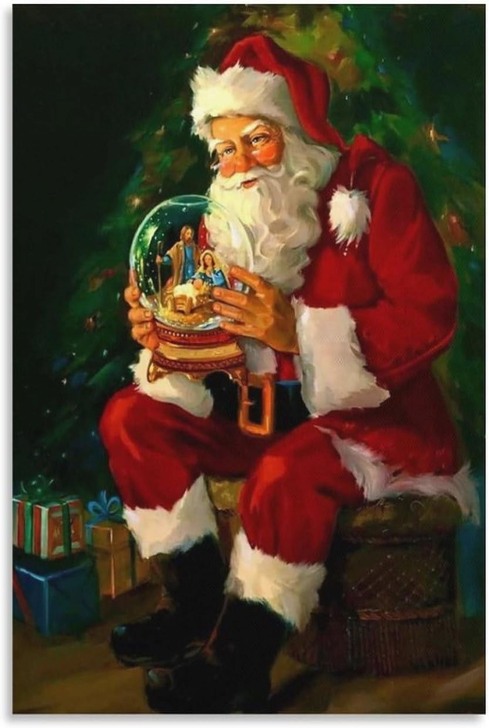 ADALE Posters Christmas Scene Oil Painting Santa Claus Gift Poster ...