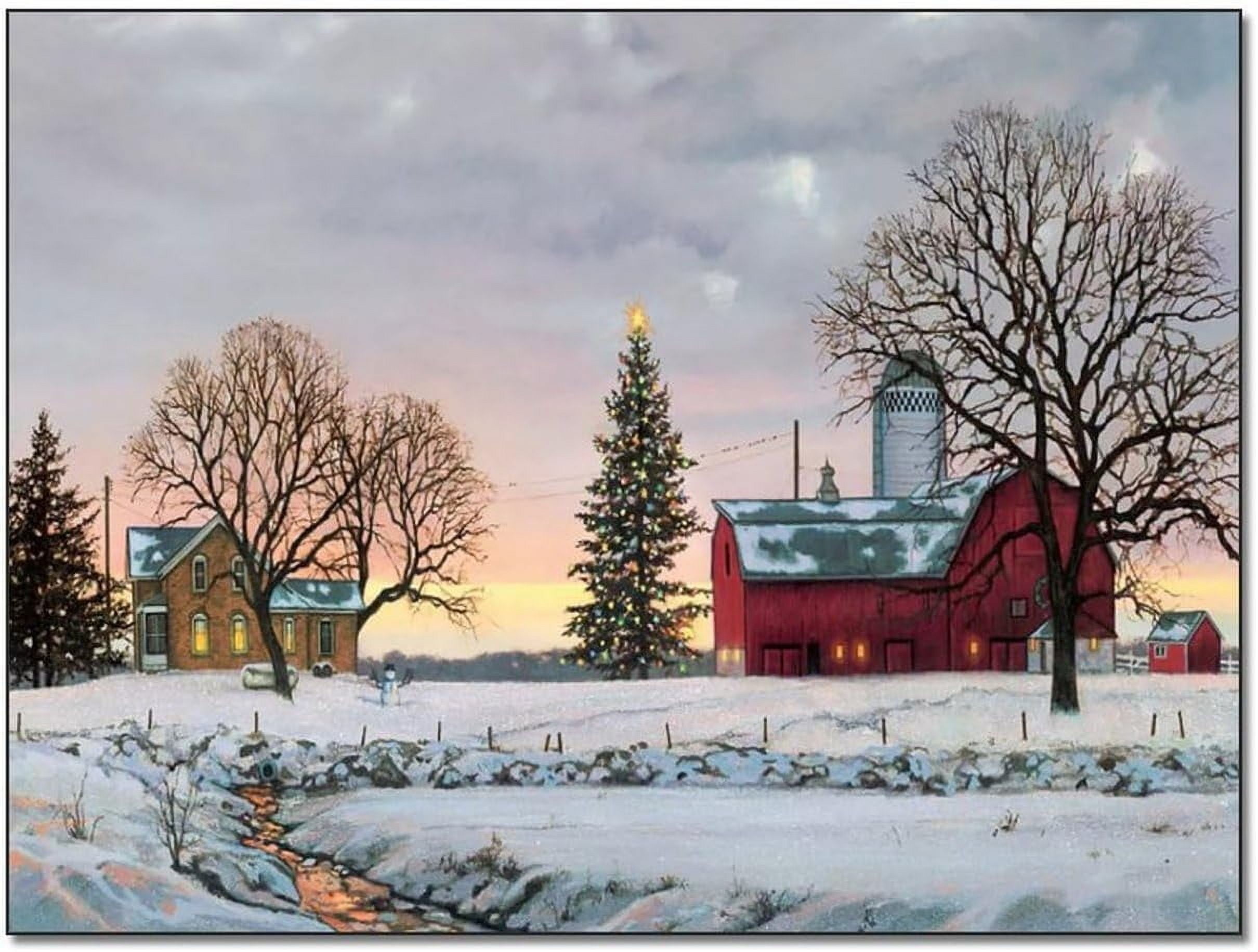 ADALE Posters Farm Snowy Sunset Christmas Wall Art Winter Landscape ...