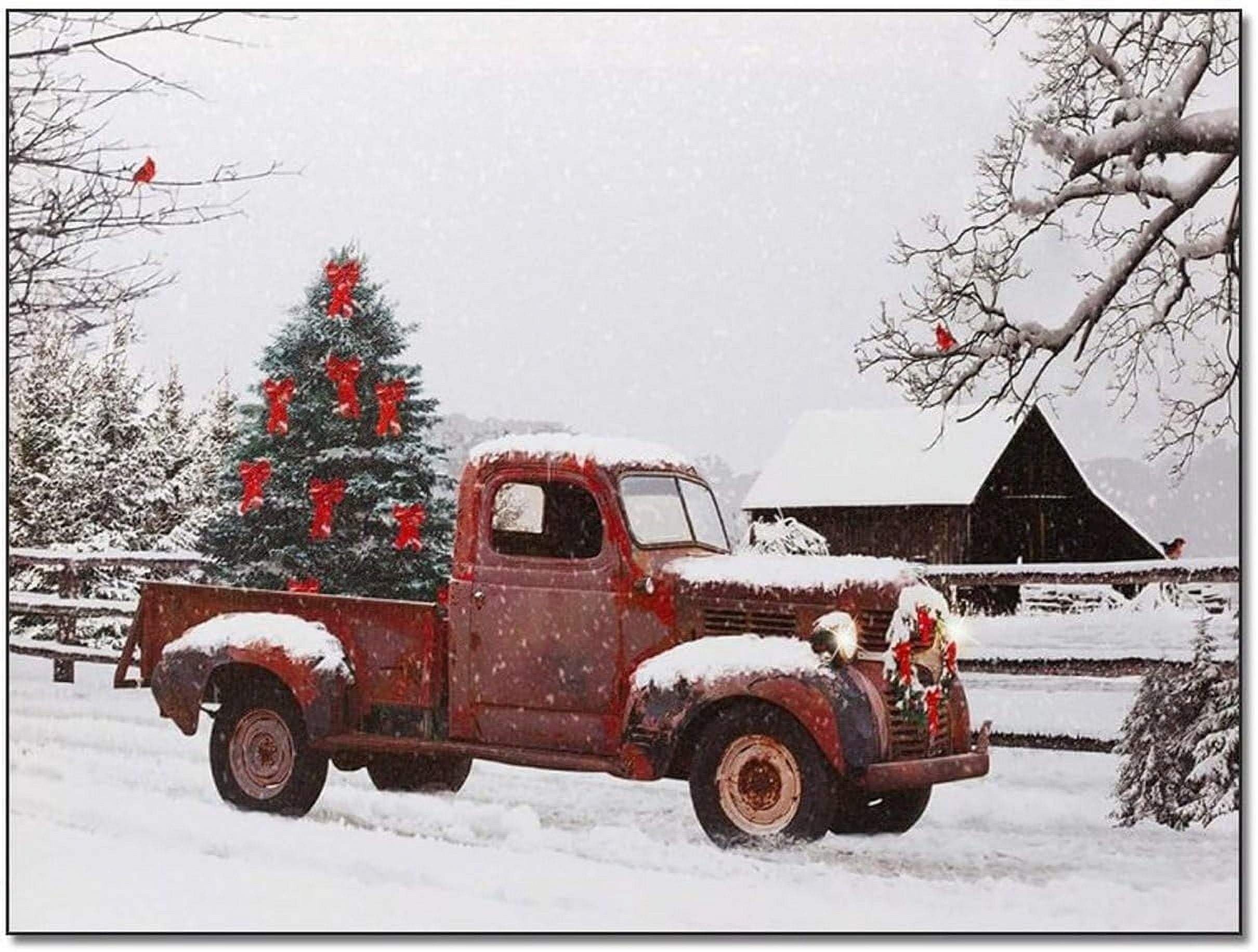 ADALE Posters Red Truck Wall Art Christmas Tree And Old Red Winter ...