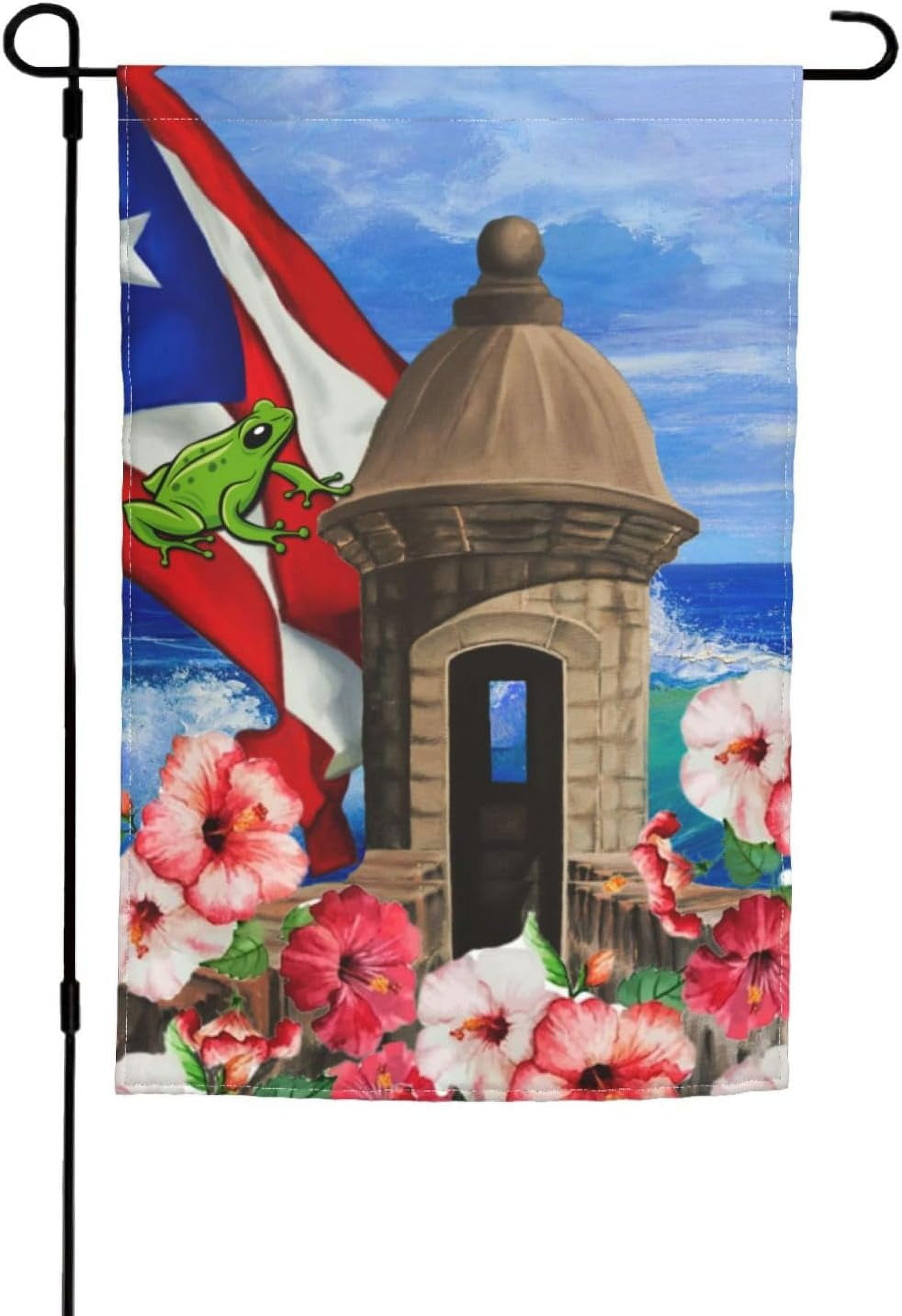 ADALE Puerto Rico Flag Sea Frog Flower Garden Flag Double Sided ...