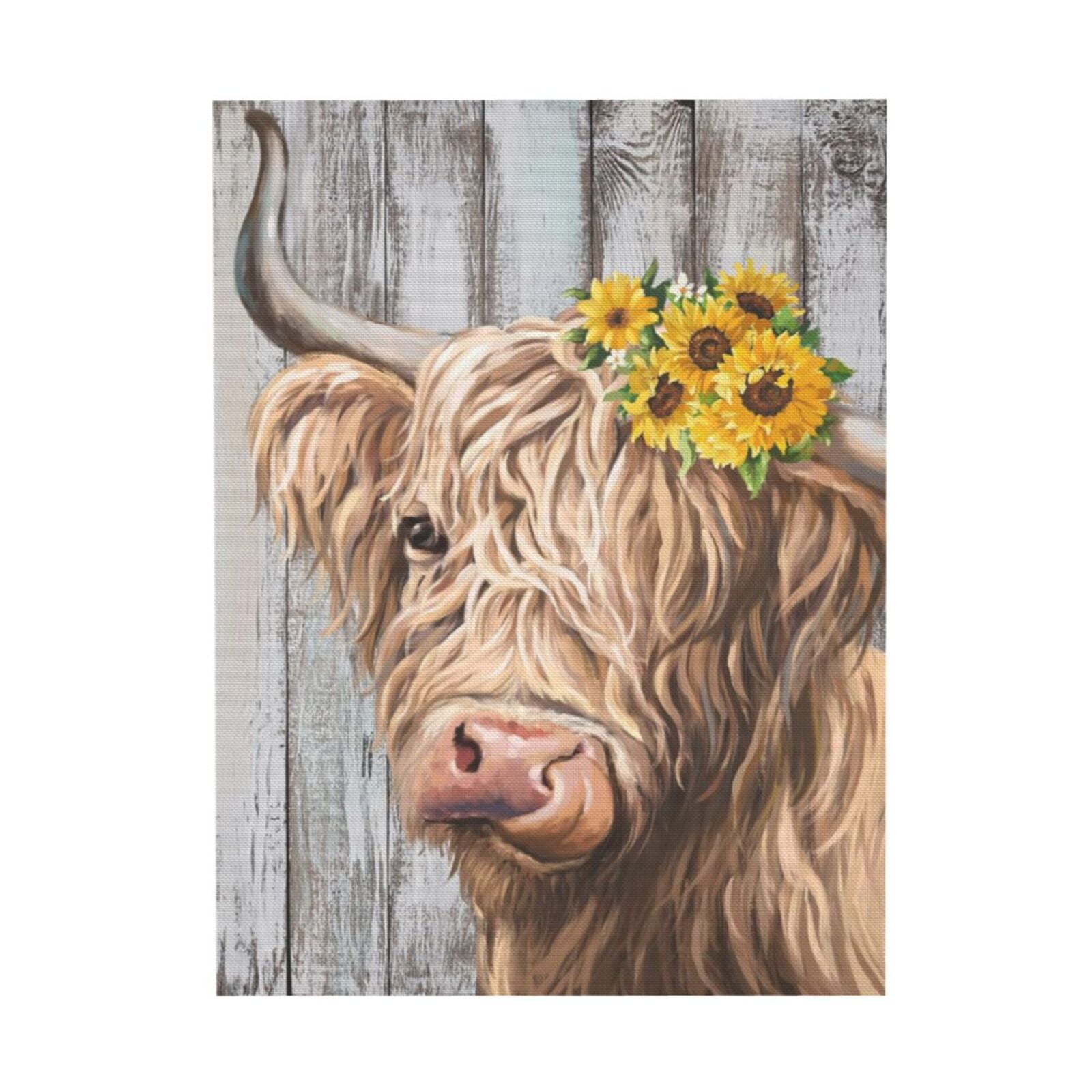 ADALE Quebo Funny Yellow Highland Cow cavans Wall Art Highland Cow ...