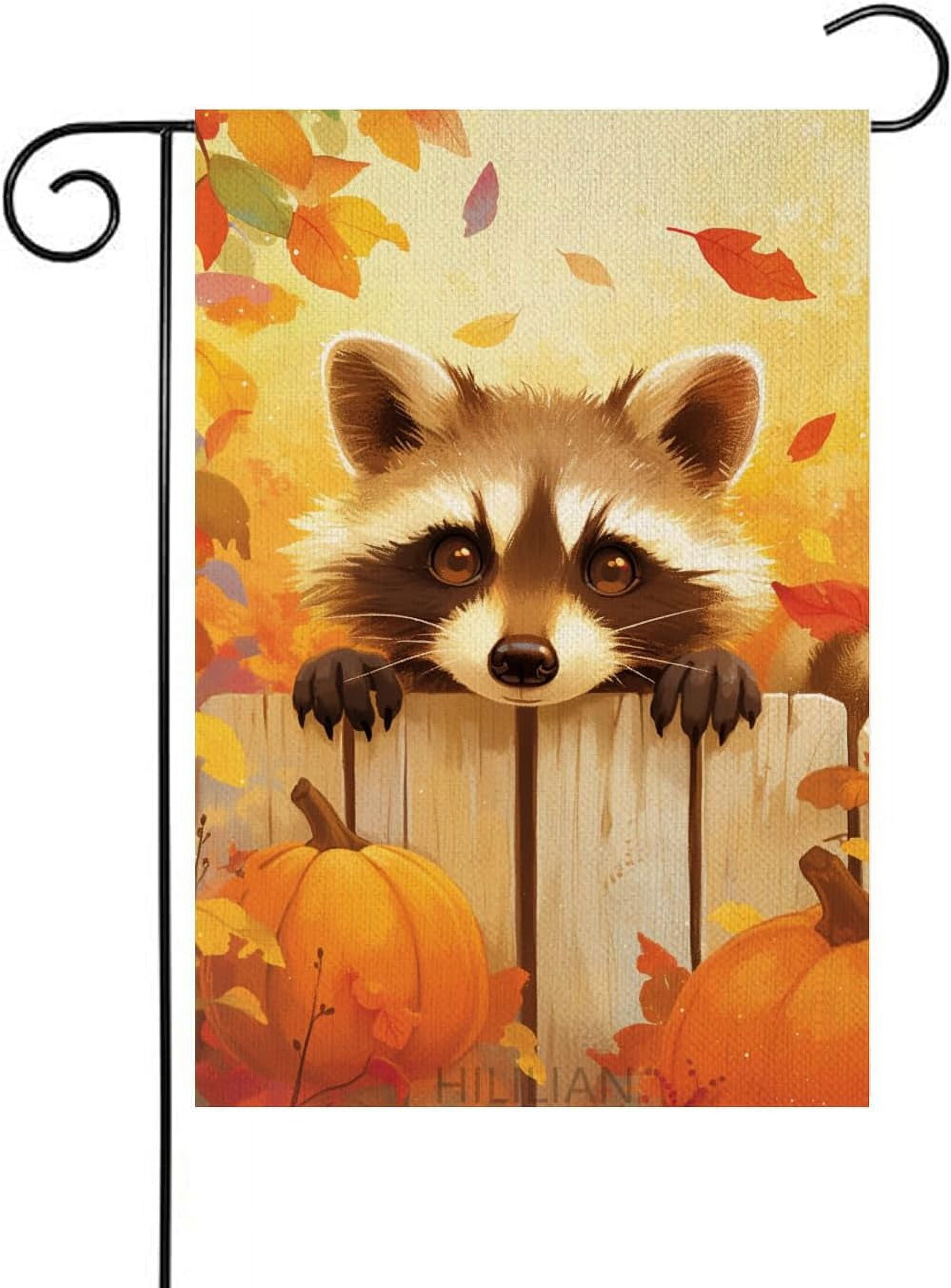ADALE Raccoon Leaning Over The Fence Garden Flag Double Sided, Burlap ...