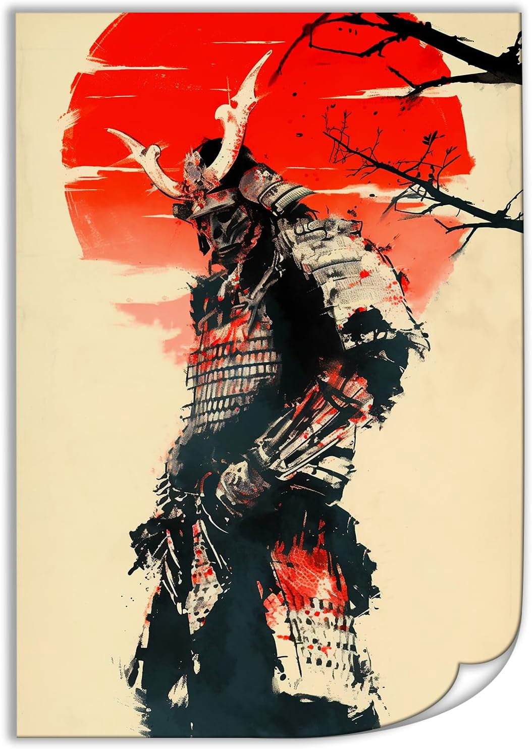 ADALE Red Sun Retro Portrait Japanese Samurai Poster Paintings Wall ...
