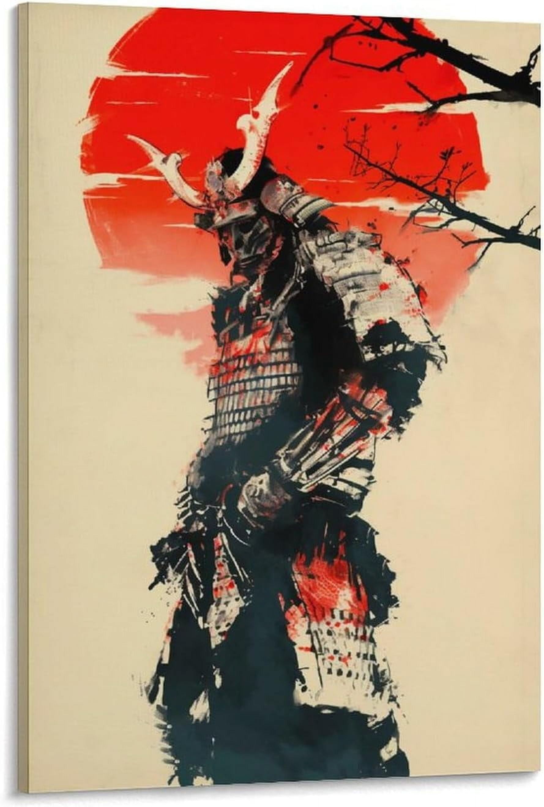 ADALE Red Sun Retro Portrait Japanese Samurai Poster Paintings Wall ...