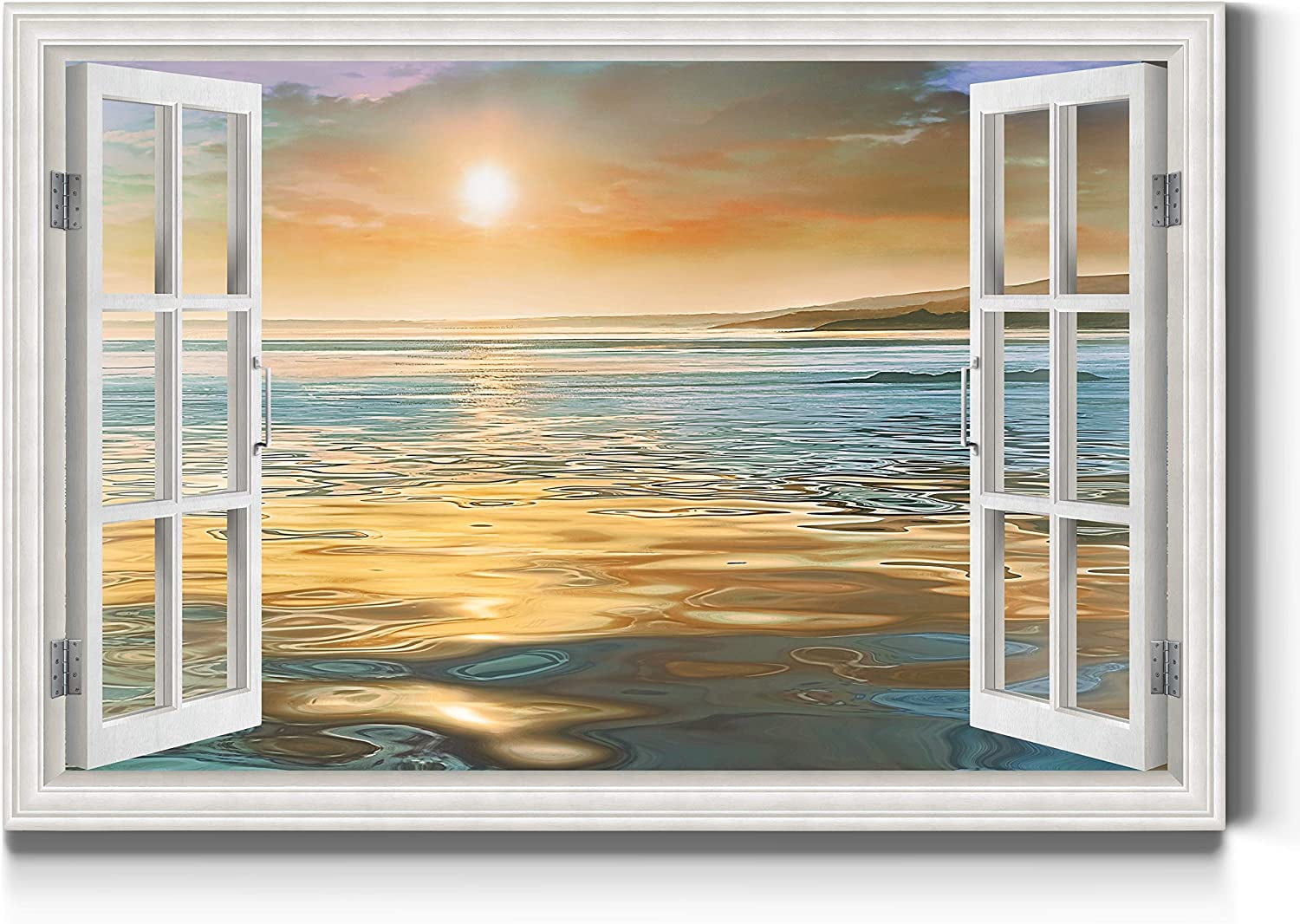 ADALE Renditions Gallery Wall Art Window View Pictures of Orange Ocean ...
