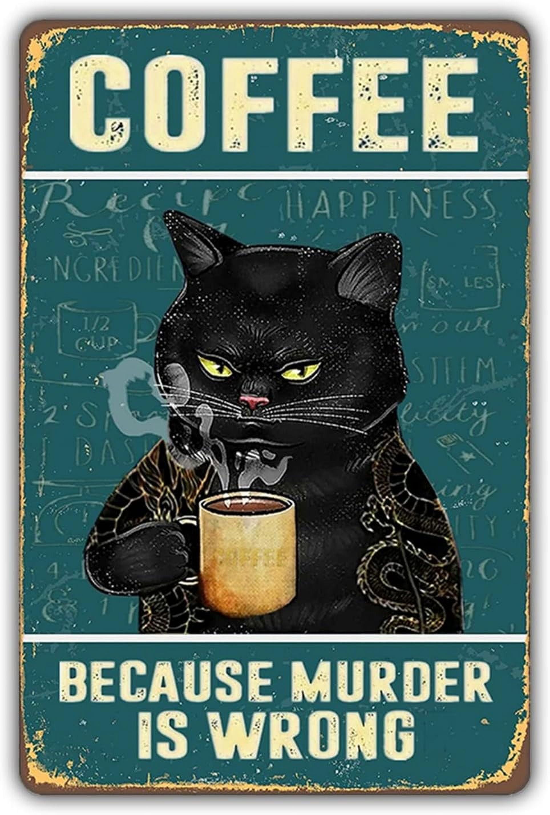 ADALE Retro Cat Coffee Metal Tin Sign Vintage Kitchen Signs Wall Decor ...