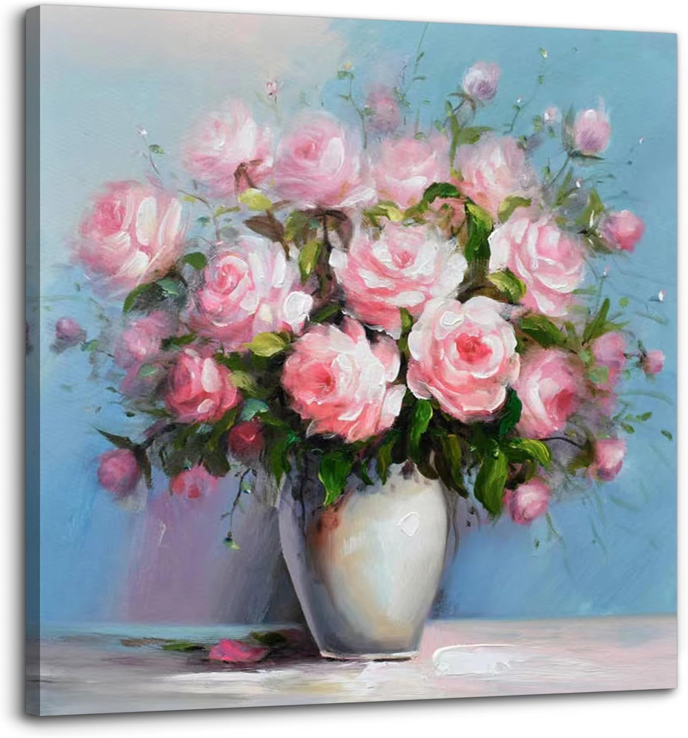 ADALE Rustic Farmhouse Bathroom Wall Decor - Pk Flowers Canvas Art for Livg Room - Wood Picture ...